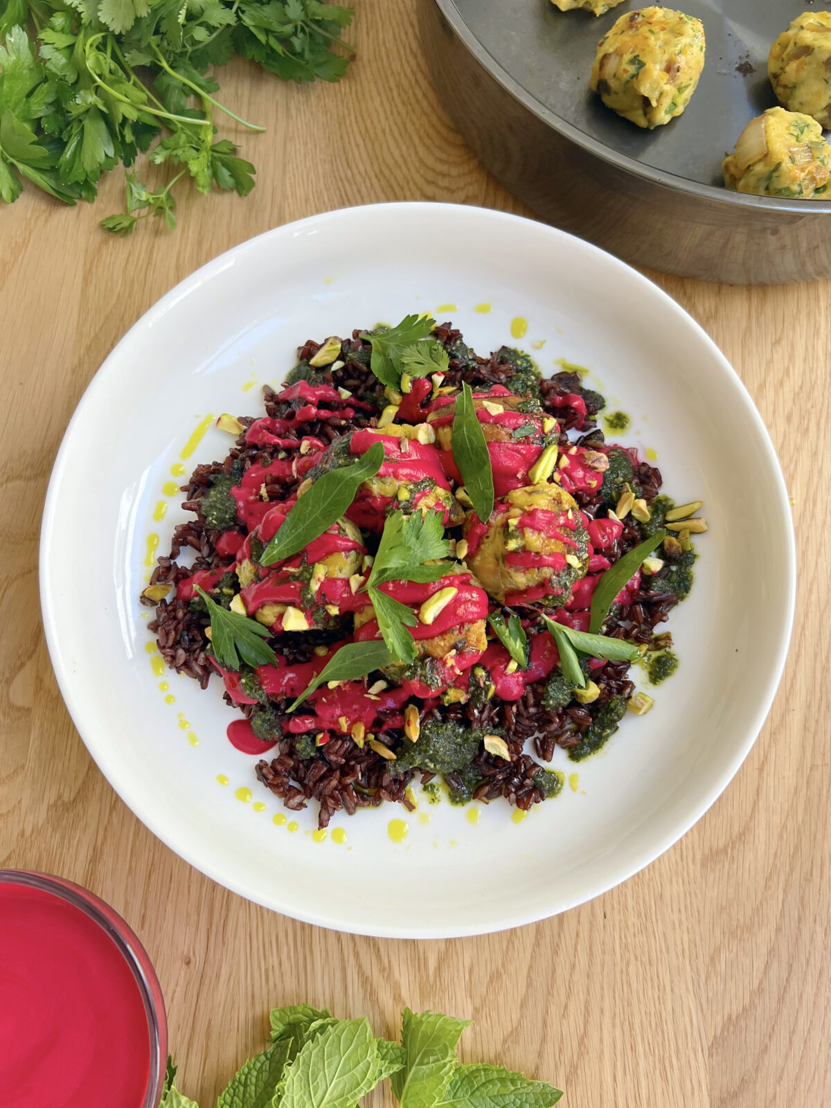 Falafel Chicken Meatballs & Beet Tahini | Chef Bae
