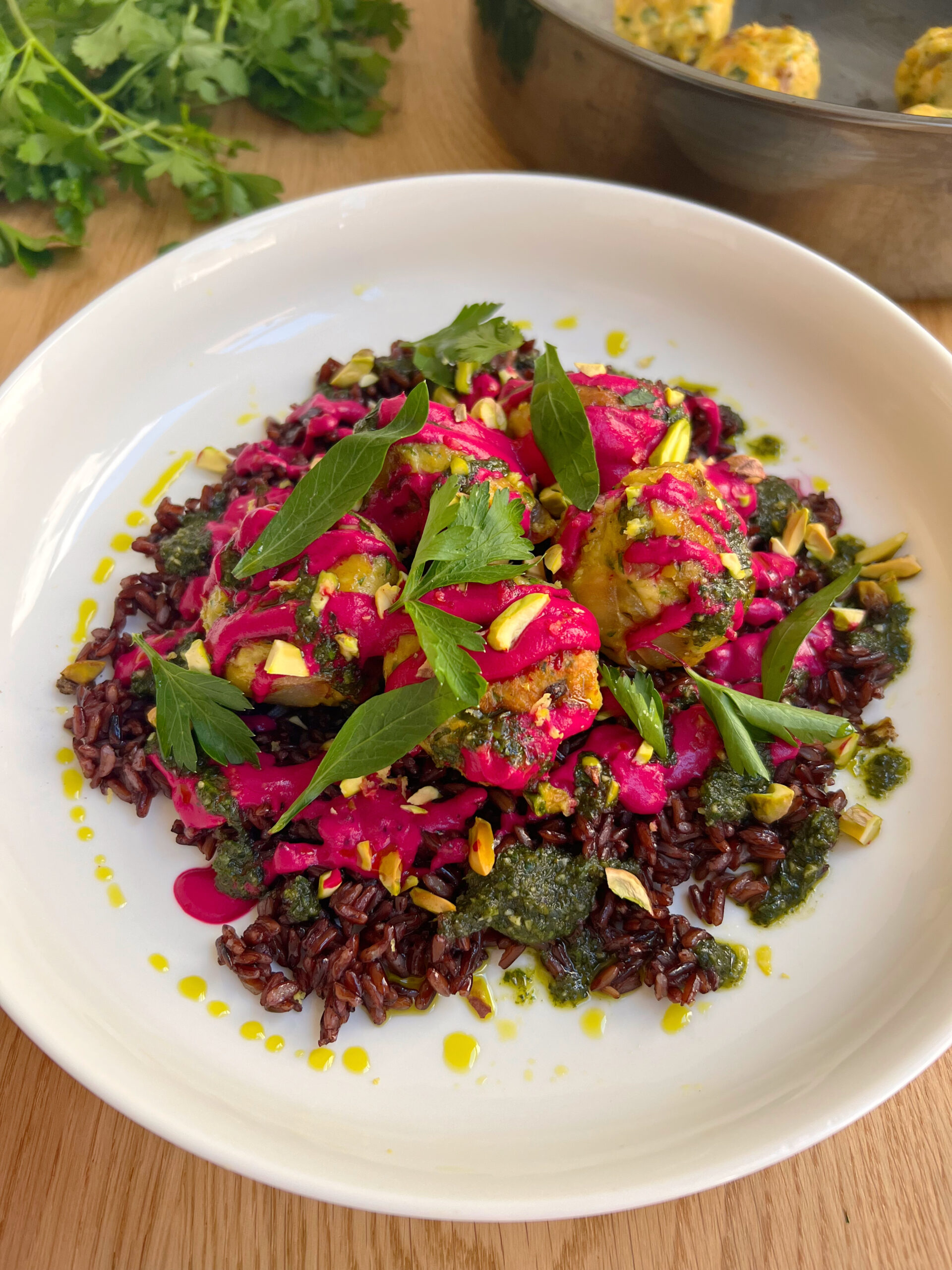 Falafel Chicken Meatballs & Beet Tahini | Chef Bae